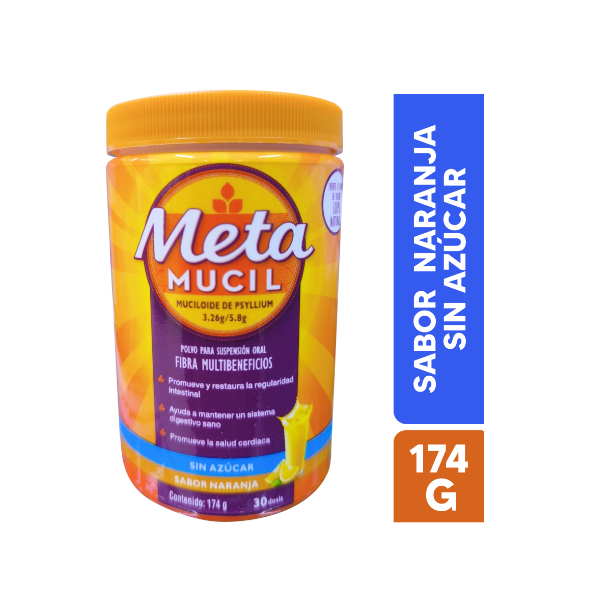 METAMUCIL EN POLVO X 174G / SABOR NARANJA - Farma Solucion Botica