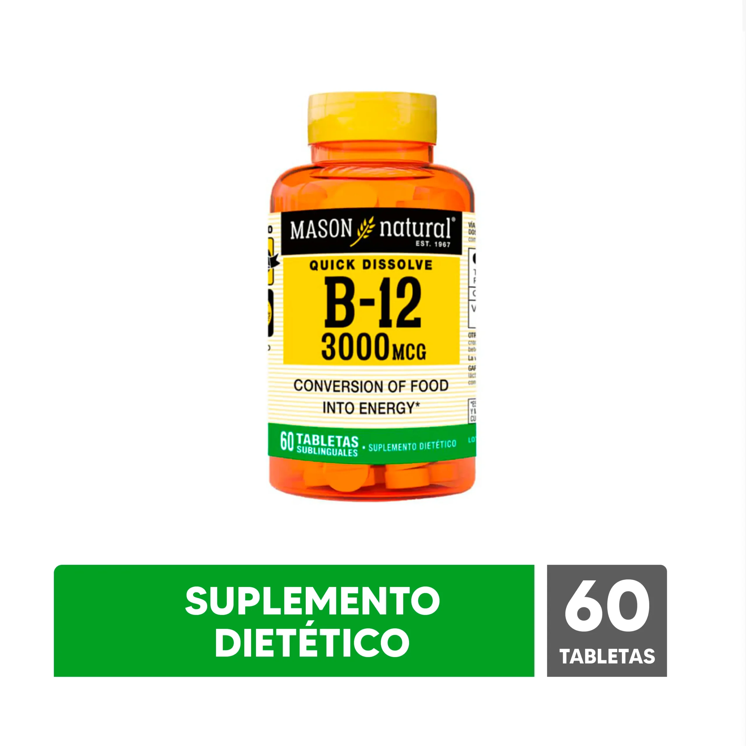 VITAMINA B-12 3000MCG X 60 TAB SUBLINGUALES - MASON NATURAL - Farma ...